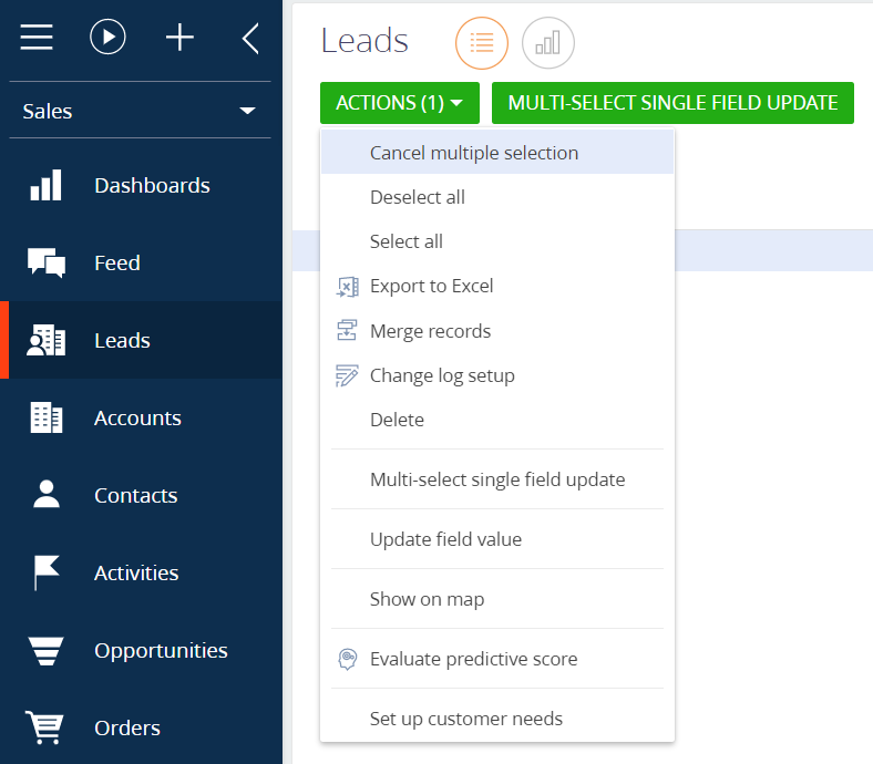 Fetch section action list | Community Creatio